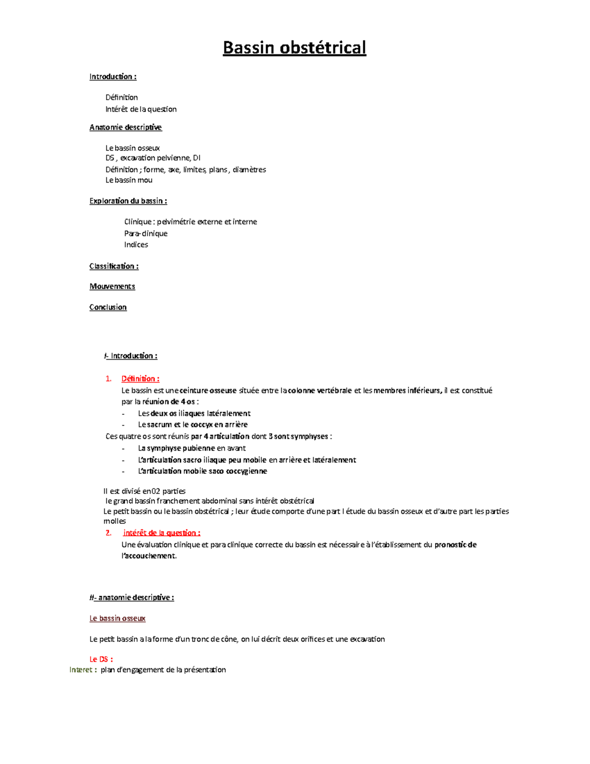 Bassin Obstétrical : Anatomie, Exploration et Classification (Méd. 101 ...