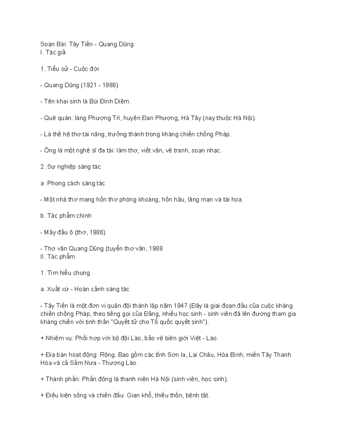 Soạn Bài: Phân Tích Thơ Tây Tiến - Quang Dũng - Studocu