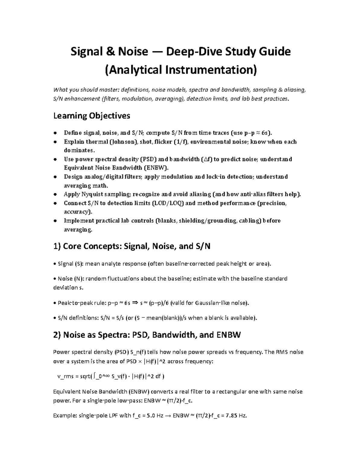 Signal & Noise Deep-Dive Study Guide (Analytical Instrumentation) - Studocu