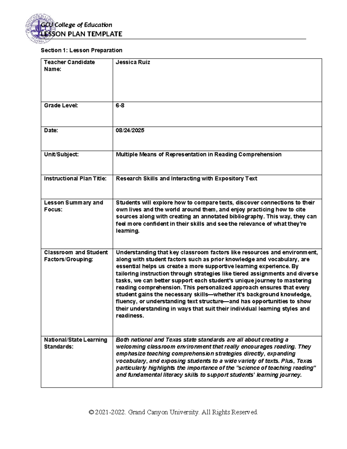 GCU College of Education LESSON PLAN: Research Skills & Expository Text ...