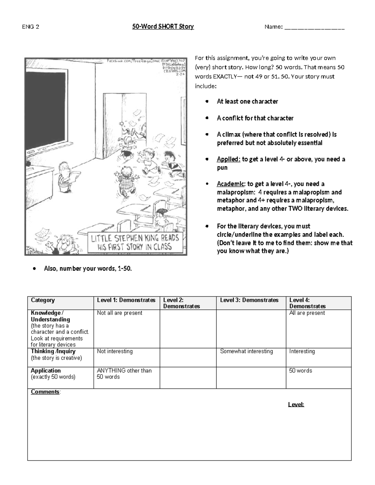 50 Word Short Story - ENG 2 50-Word SHORT Story Name ...