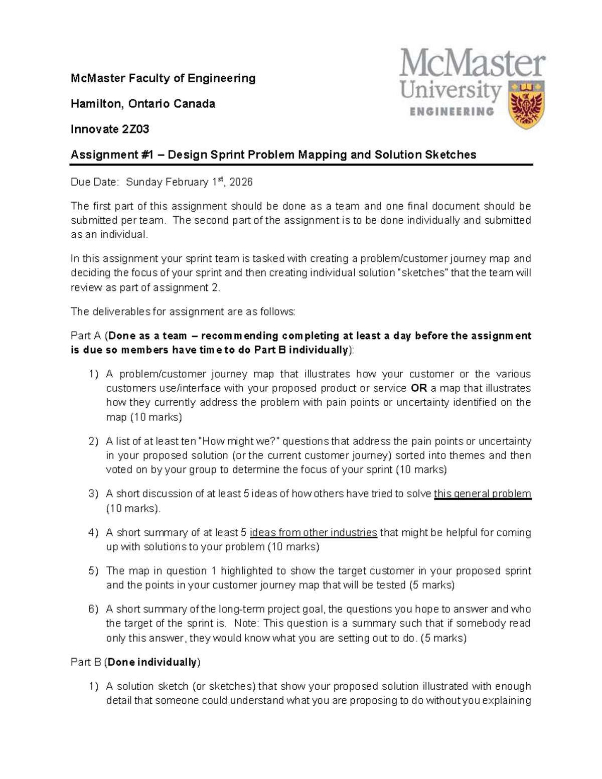 2Z03 Assignment 1: Design Sprint Problem Mapping & Solutions - Studocu