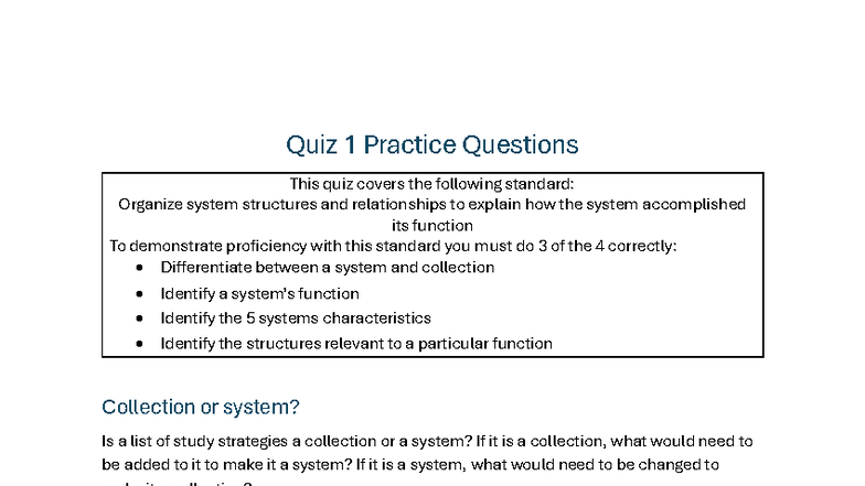 Quiz 1 Practice Questions: Understanding System Structures and ...
