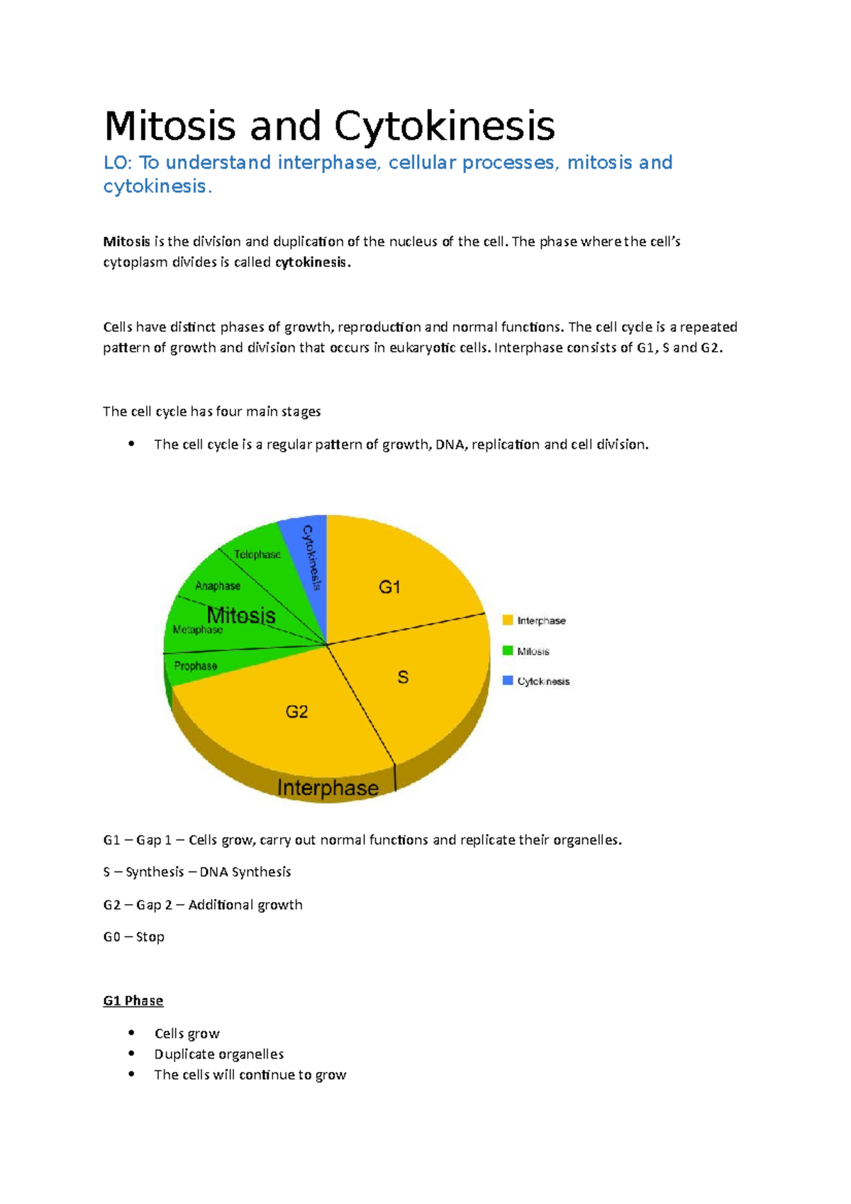 Mitosis and Cytokinesis - Mitosiscytoplasm divides is called is the ...