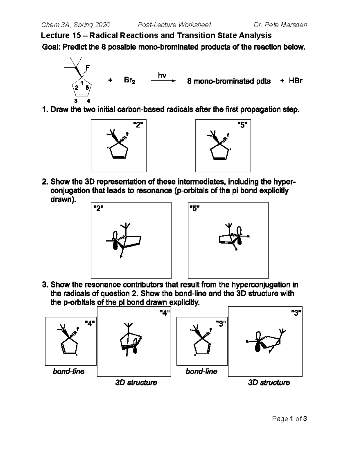 Chem 3A, Spring 2026 Lecture 15: Radical Reactions & Transition States ...