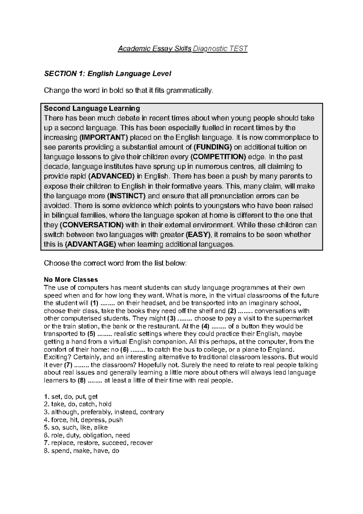 Academic Language Skills Diagnostic TEST - Academic Essay Skills Mid ...