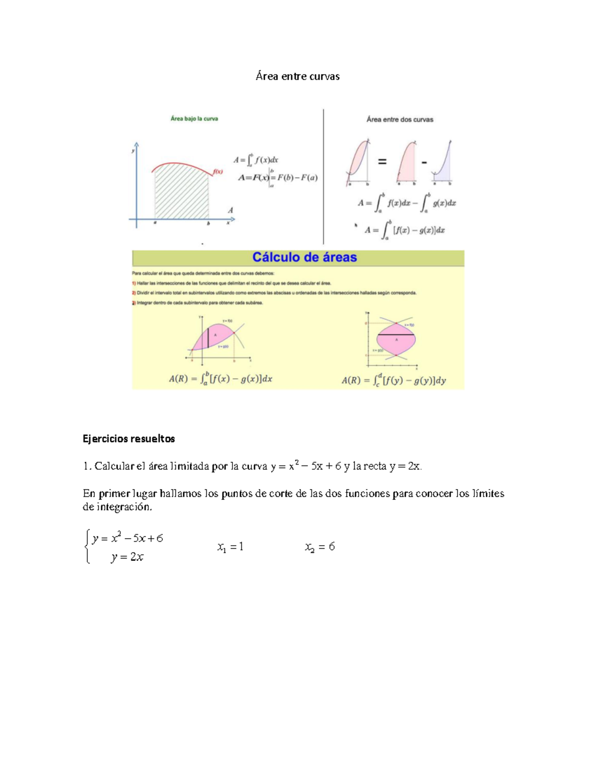 Ejercicios Resueltos: Área entre Curvas - Cálculo Integral - Studocu