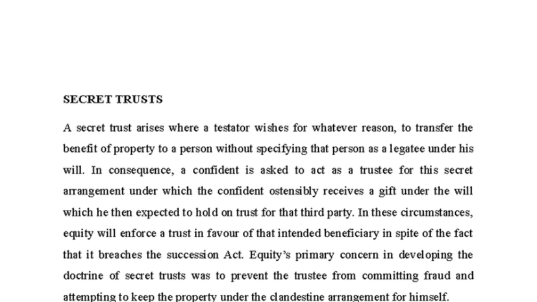 Secret Trusts in Trusts: Understanding Their Nature and Classification ...