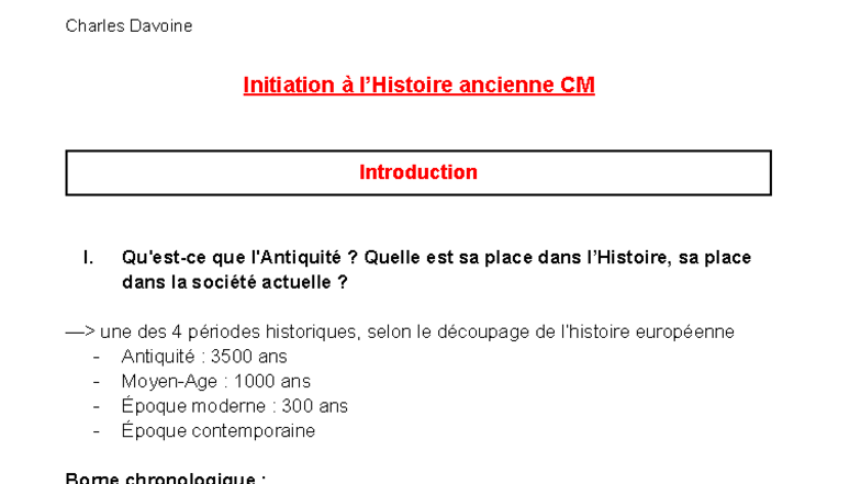 CM 2 Histoire Ancienne - Notes sur l'Initiation à l'Antiquité - Studocu