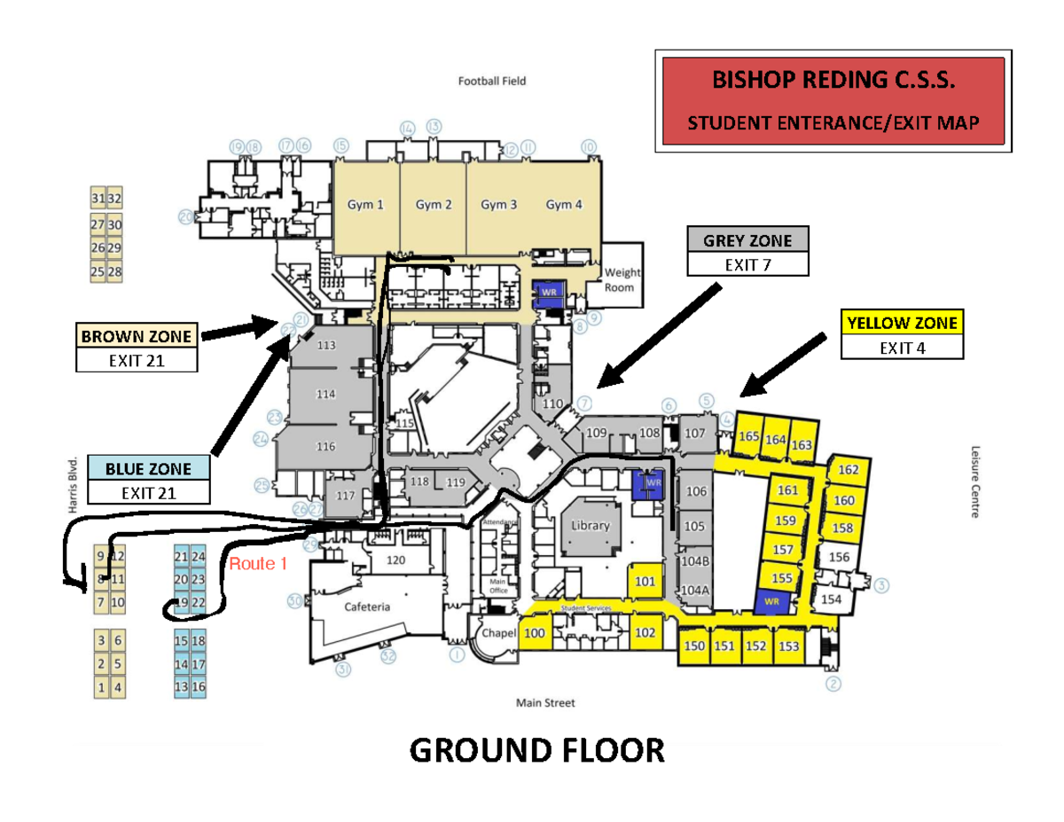 Map of Bishop Reding School Entrances and Zones - Biology 1M03 - YELLOW ...
