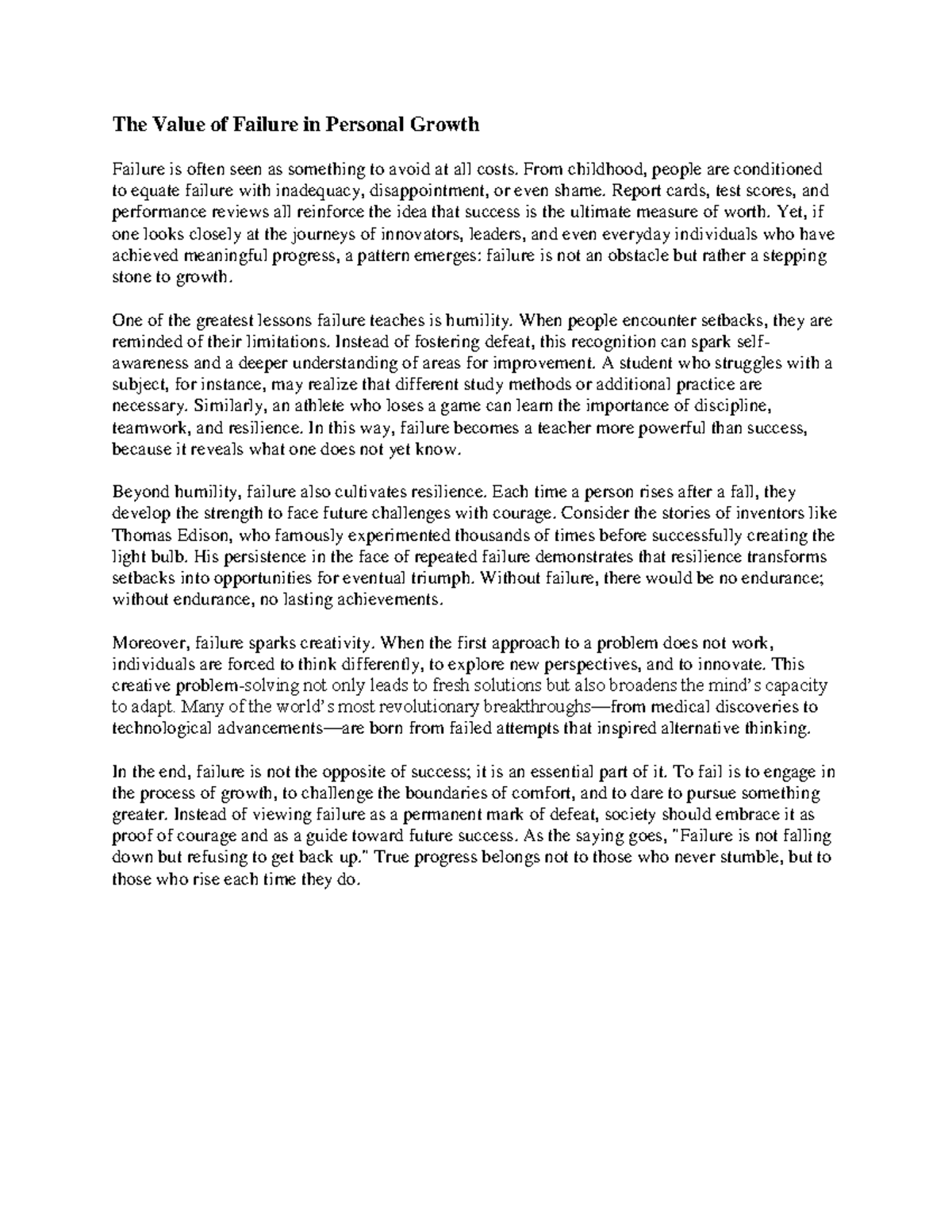 The Role of Failure in Personal Growth and Resilience - Studocu