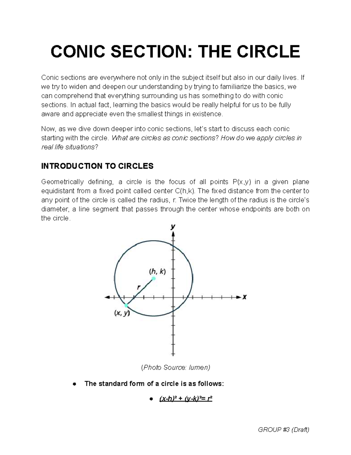 Understanding Conic Sections: Focus on the Circle - Studocu