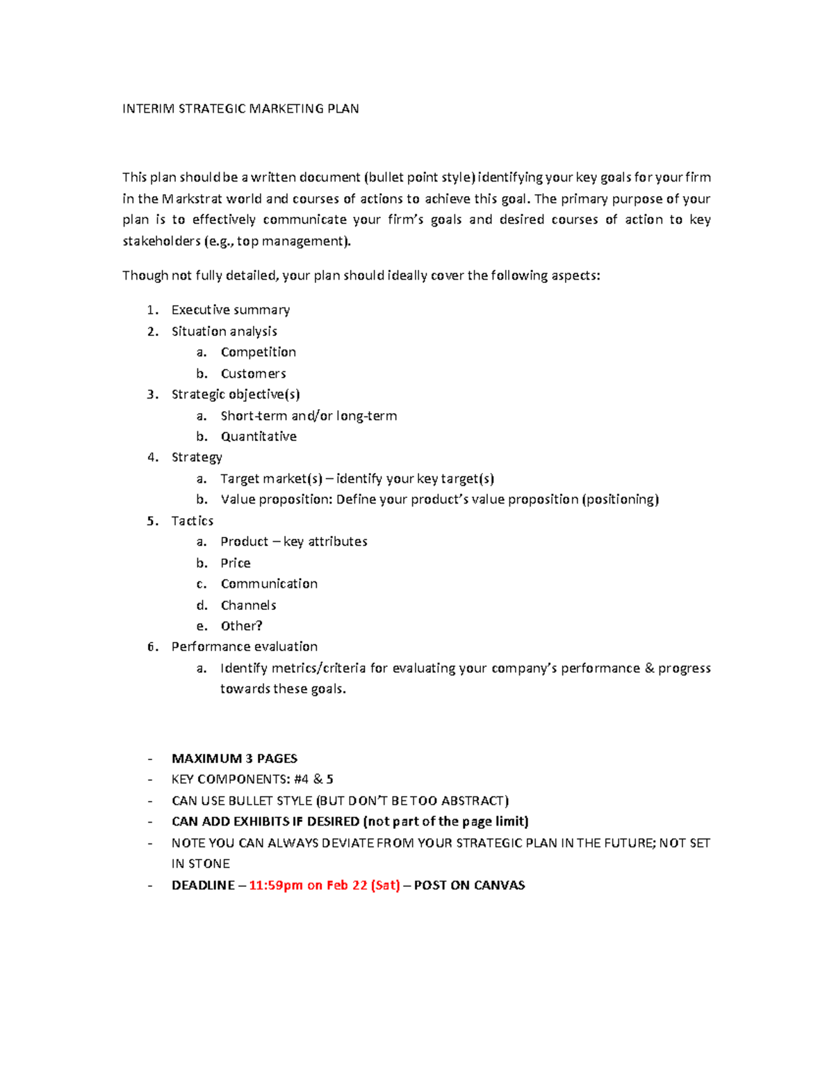 Interim Strategic Marketing Plan for PLAN25 - Homework Guide - Studocu