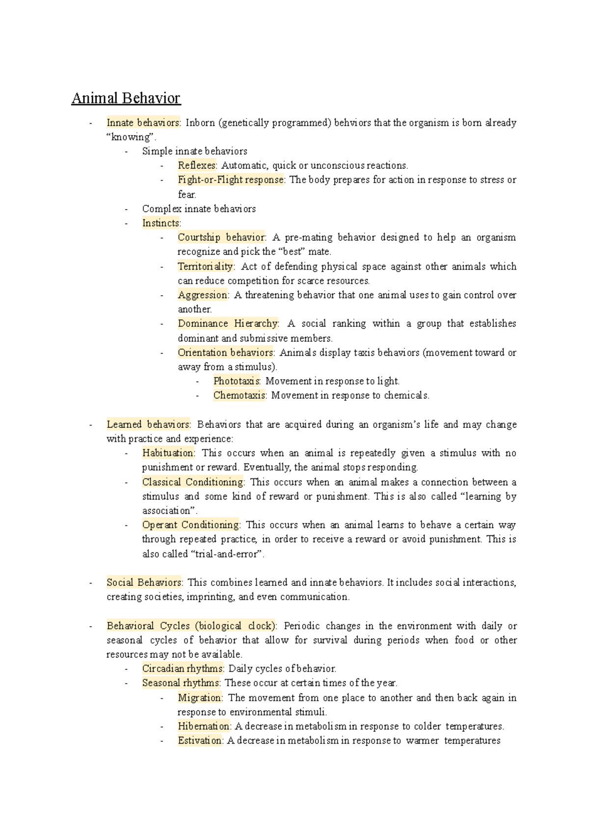 Animal Behavior: Exploring Innate and Learned Behaviors - Studocu