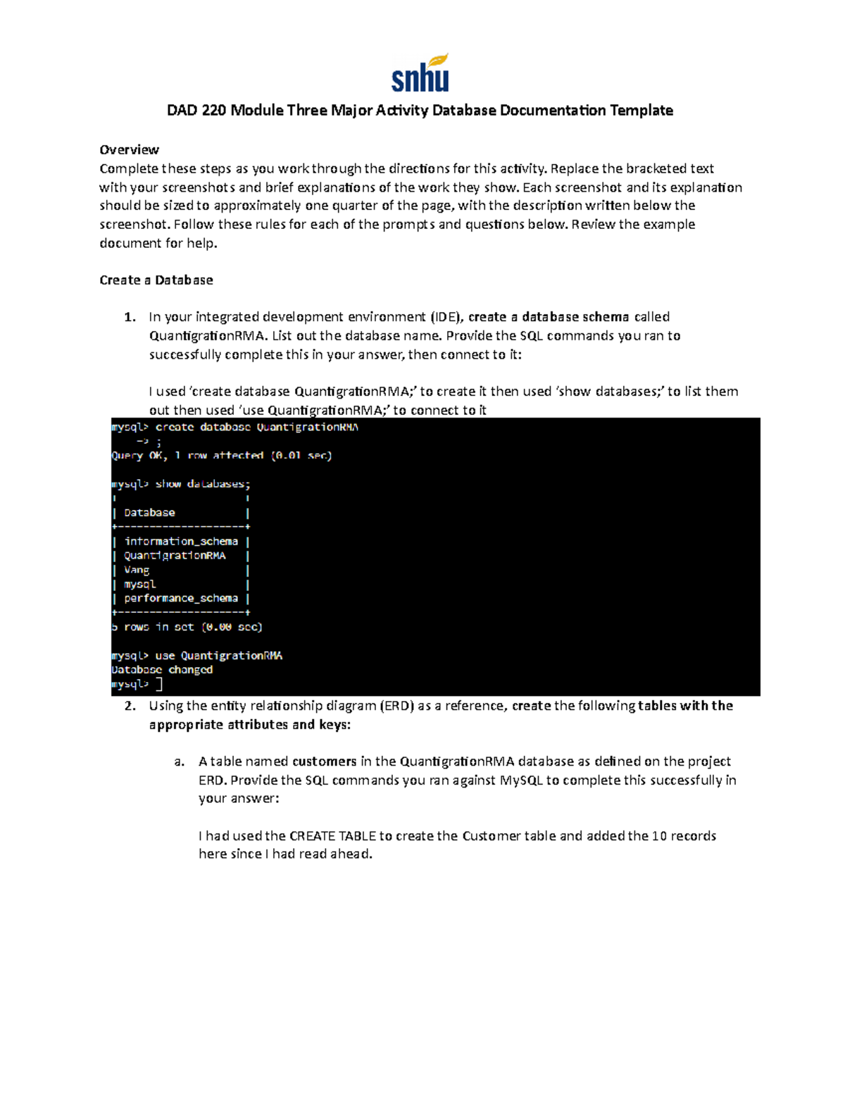 DAD220 Module 3 Major Activity: Database Documentation Guide - Studocu