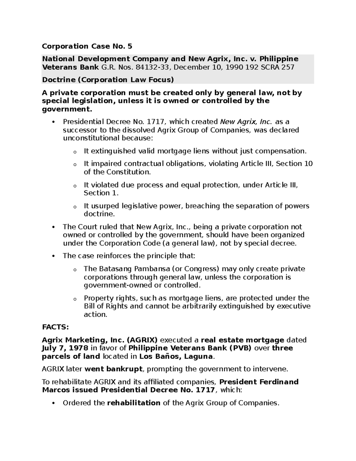 Corporation Law Case Summaries (D2021): Cases 5-12 Overview - Studocu