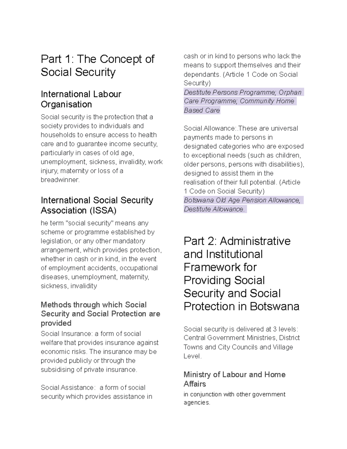 Social Security Parts 1 to 4 - Part 1: The Concept of Social Security ...