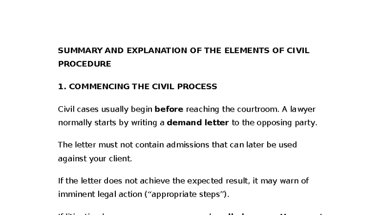 Summary AND Explanation OF THE Elements OF Civil P - SUMMARY AND ...