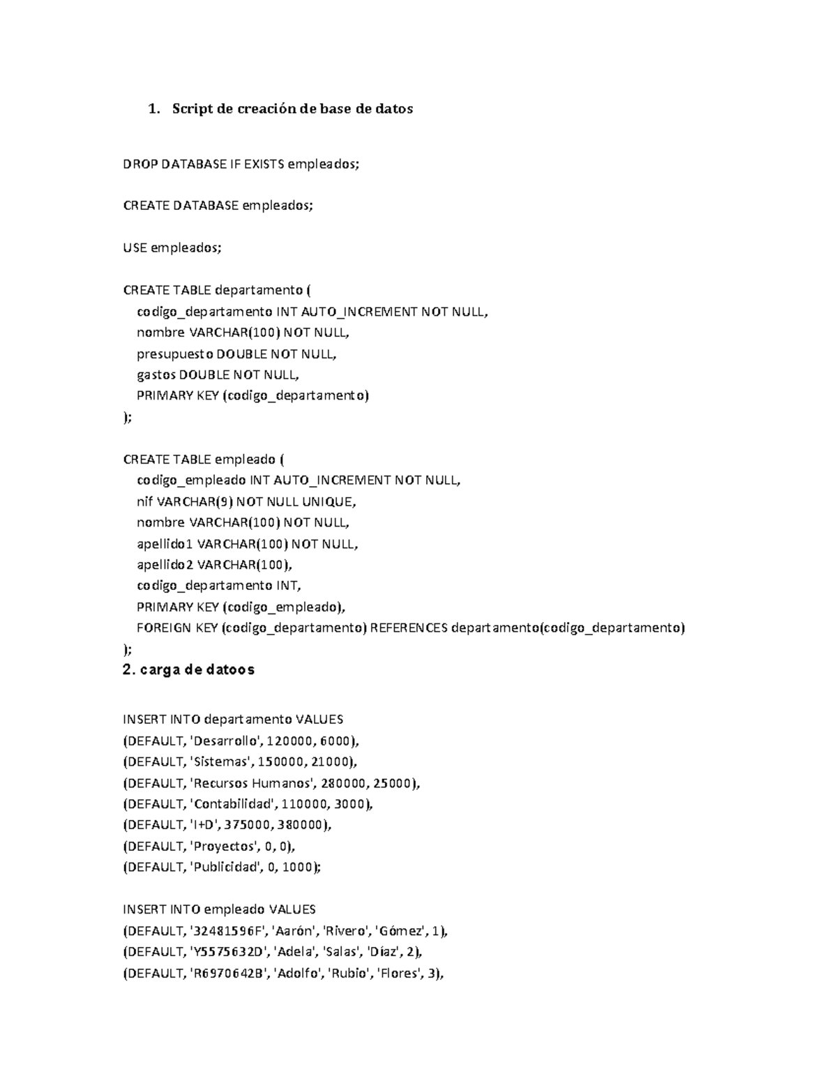 Parcial 1 BDII: Script de Creación y Consultas SQL - Studocu