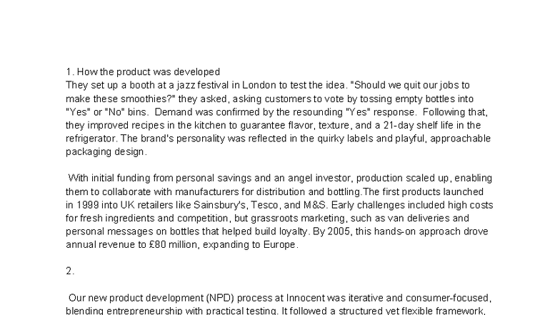 Classwork - Product Development Case Study Analysis - Studocu