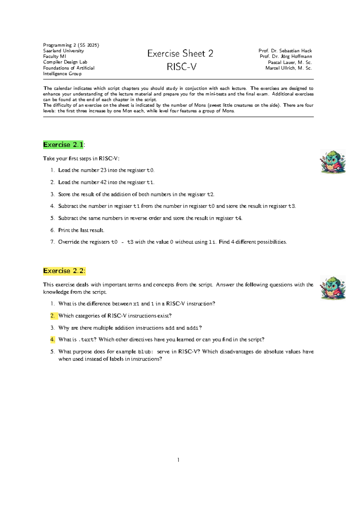 Programming 2 (SS 2025) Exercise Sheet 2: Compiler Design Lab - Studocu