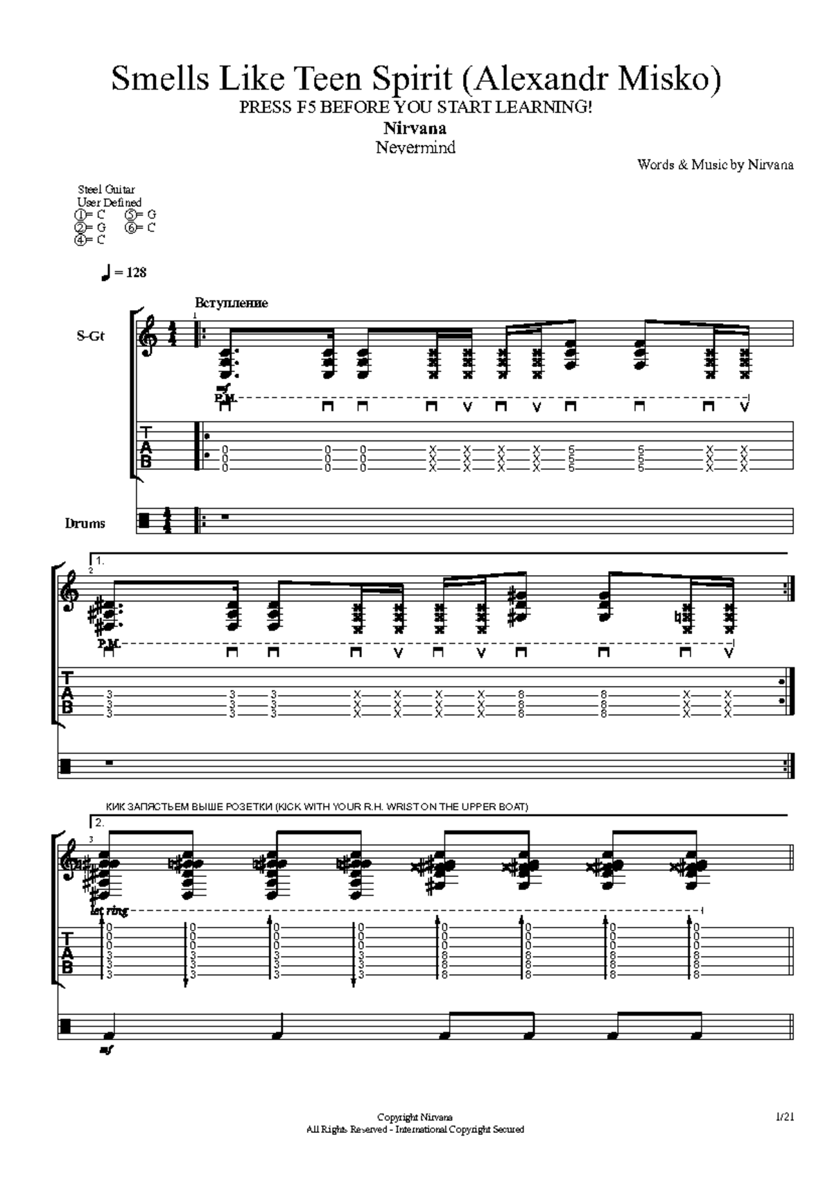 Nirvana - Smells Like Teen Spirit (Alexandr Misko) Tab - Studocu