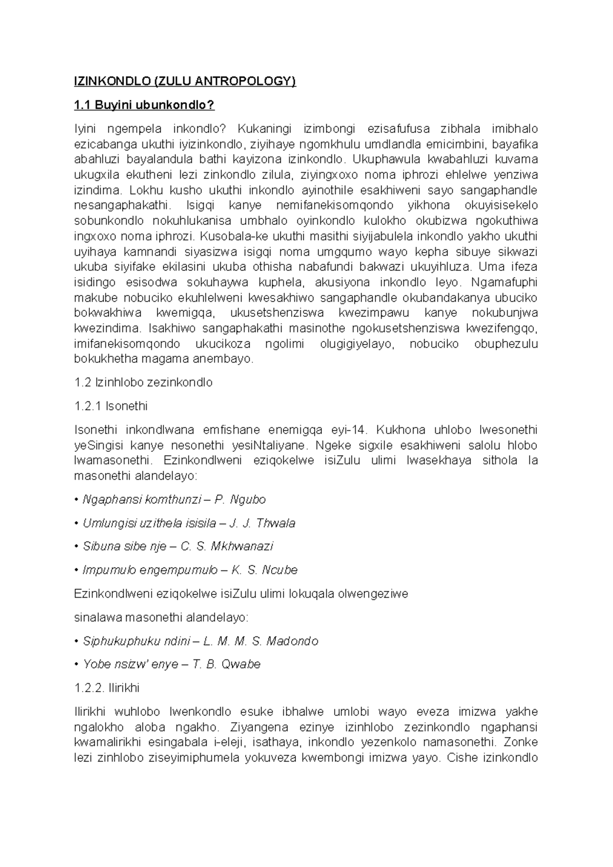 Izinkondlo (ZULU ANTROPOLOGY) 1.1 - Uhlolojikelele Ngezinkondlo ...