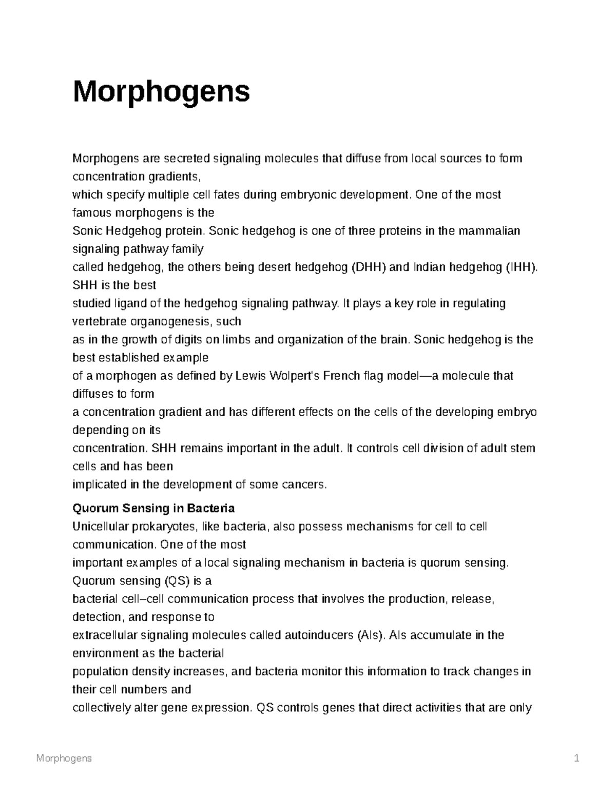 Morphogens & Signaling Molecules: In-Class Notes Overview - Studocu