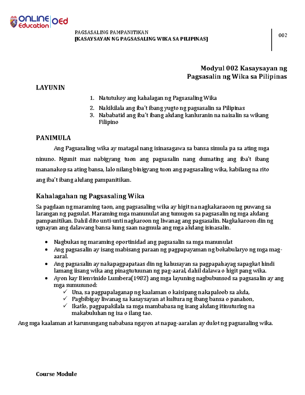W2 Lesson 2 - Kasaysayan ng Pagsasaling Wika sa Pilipinas - Module - [KASAYSAYAN NG PAGSASALING ...
