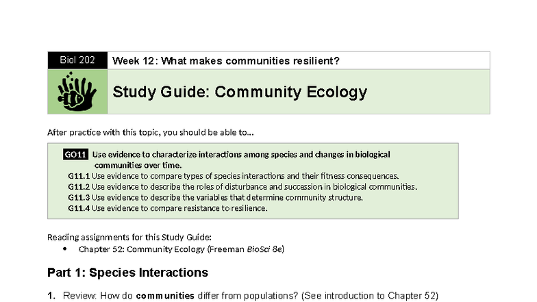 Biol 202 Week 12 Study Guide: Resilience in Community Ecology - Studocu