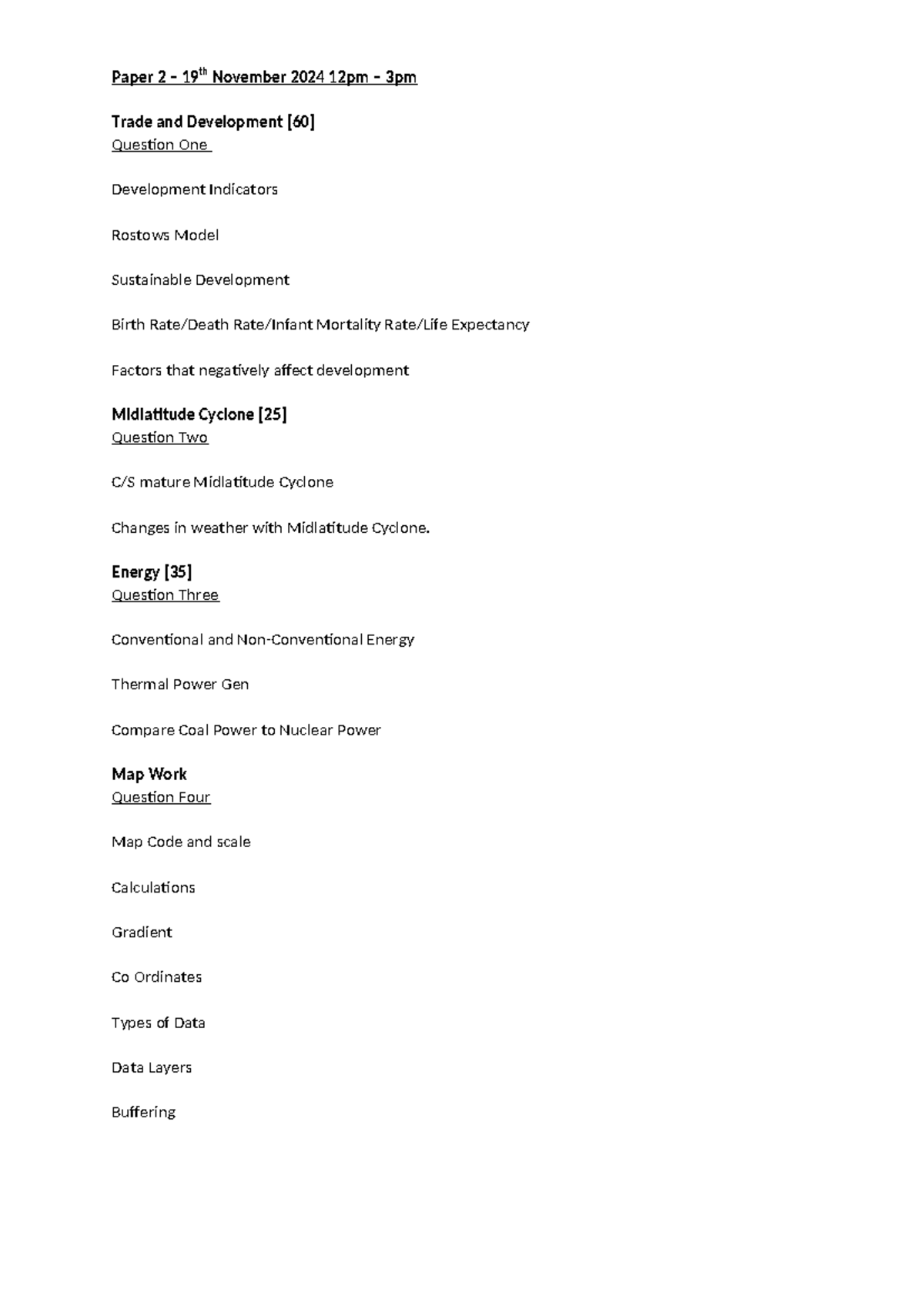 Grade 11 Geography November Paper 2 Revision Notes on Development - Studocu