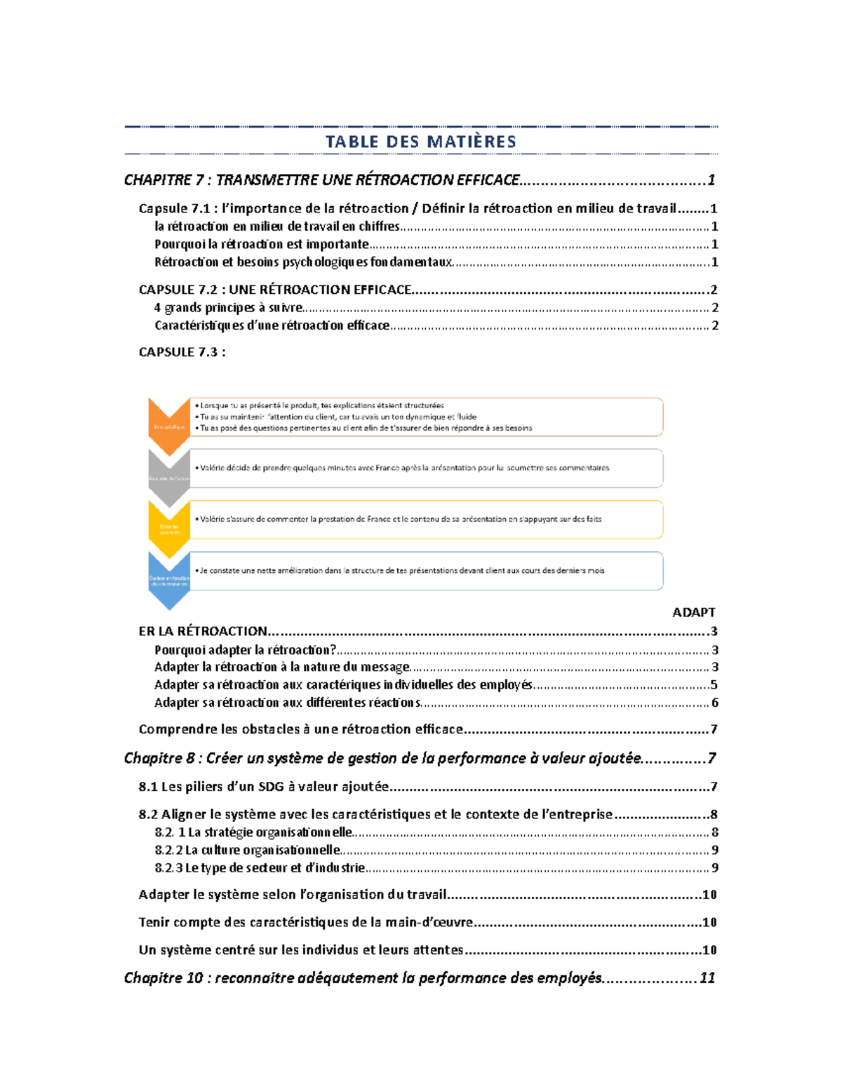 ORH5601 - Notes de Cours sur la Rétroaction et Performance (Ch 7-10 ...