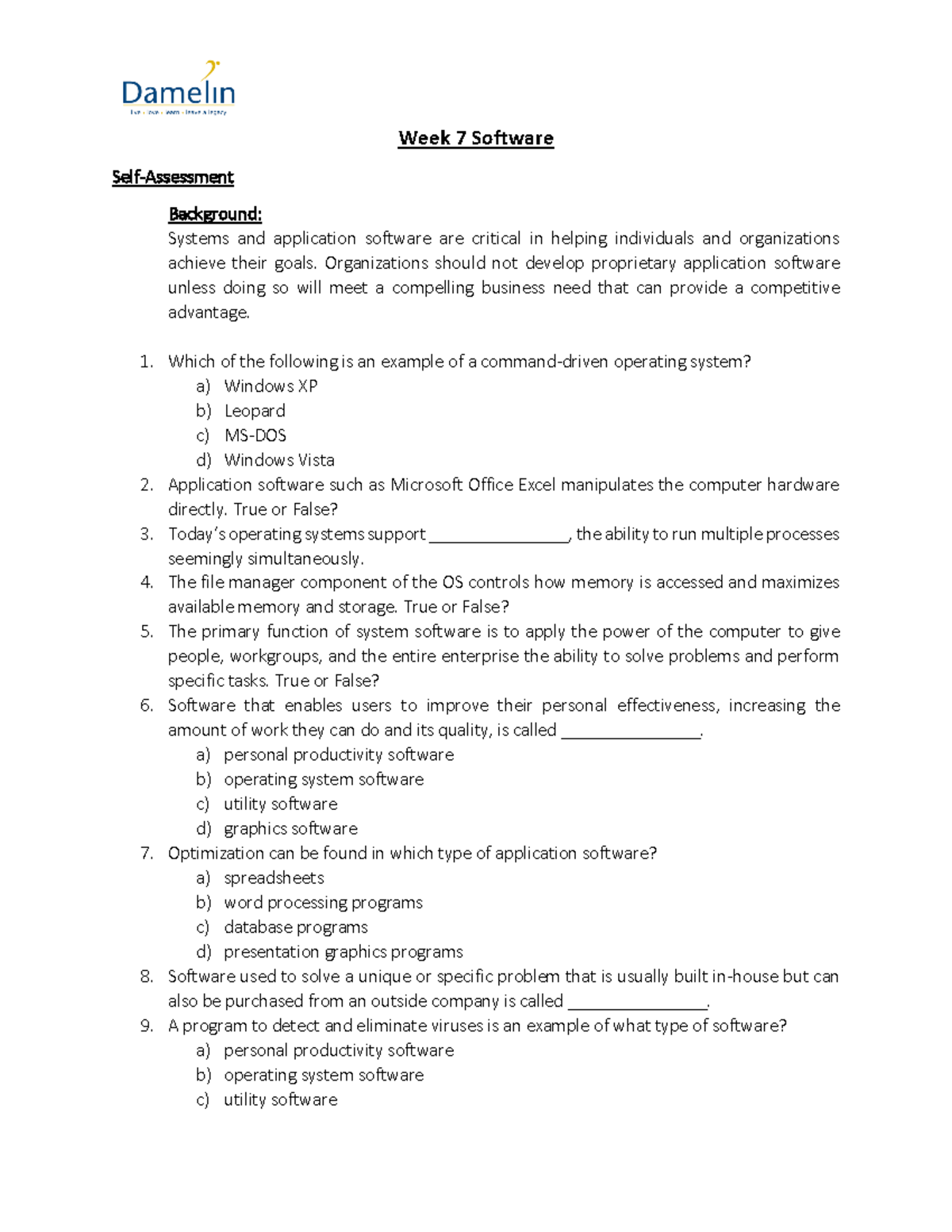 W7 Software Self-Assessment: Key Questions & Concepts - Studocu