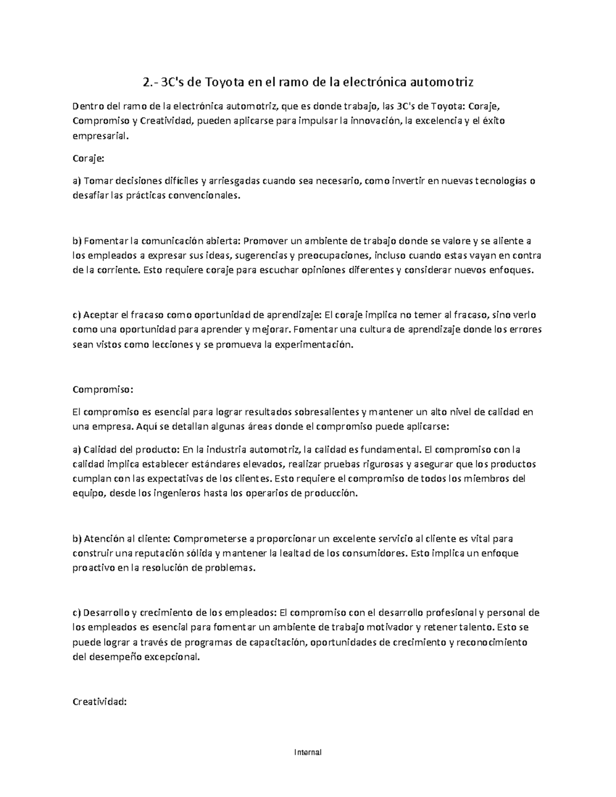 Ejercicio Semanal 1: 3C's de Toyota en Electrónica Automotriz - Studocu