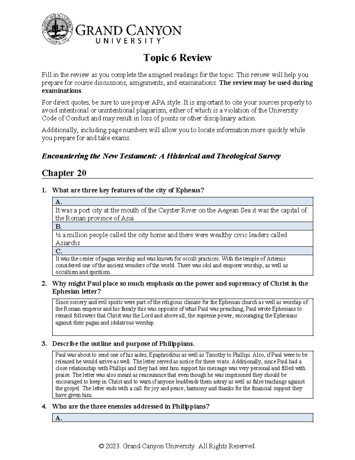 Topic 6 Review for use during open notes quiz - Topic 6 Review Fill in ...