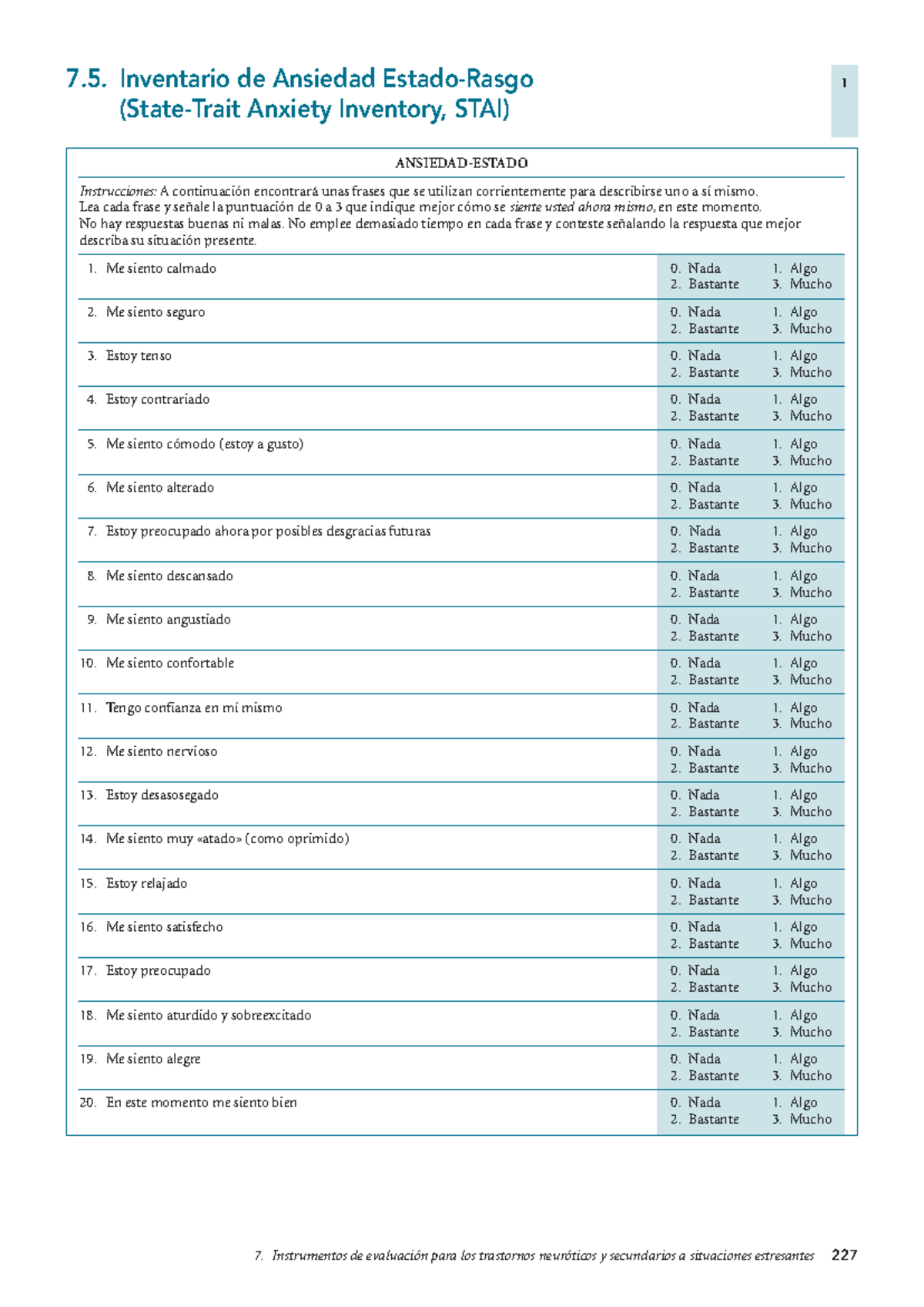 Inventario de Ansiedad (STAI) - Test de Psicología UTM - Studocu