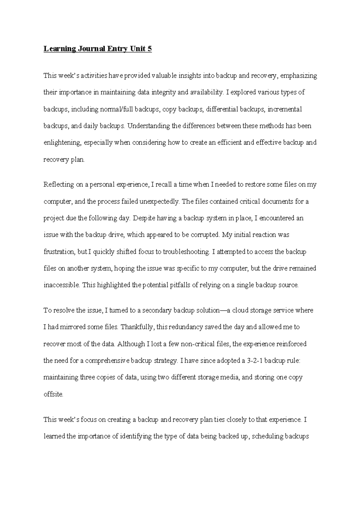 Learning Journal Entry Unit 5 (Database 2) - Learning Journal Entry ...