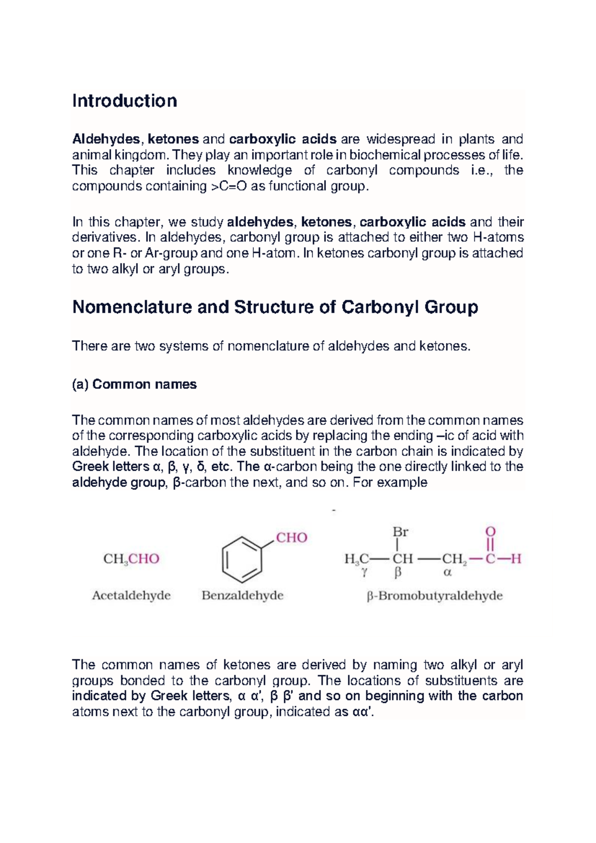 Chapter Notes on Carbonyl Compounds: Aldehydes & Ketones (CHEM 12 ...