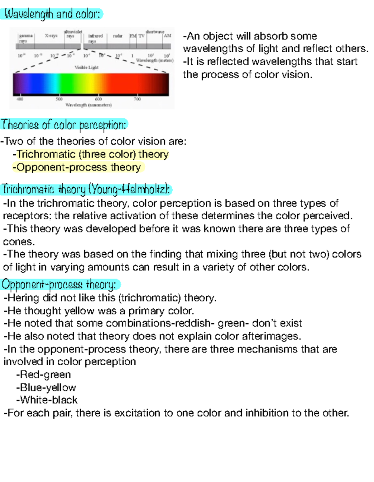 Lecture 9: Theories of Color Vision in Biopsychology (Biopsych) - Studocu