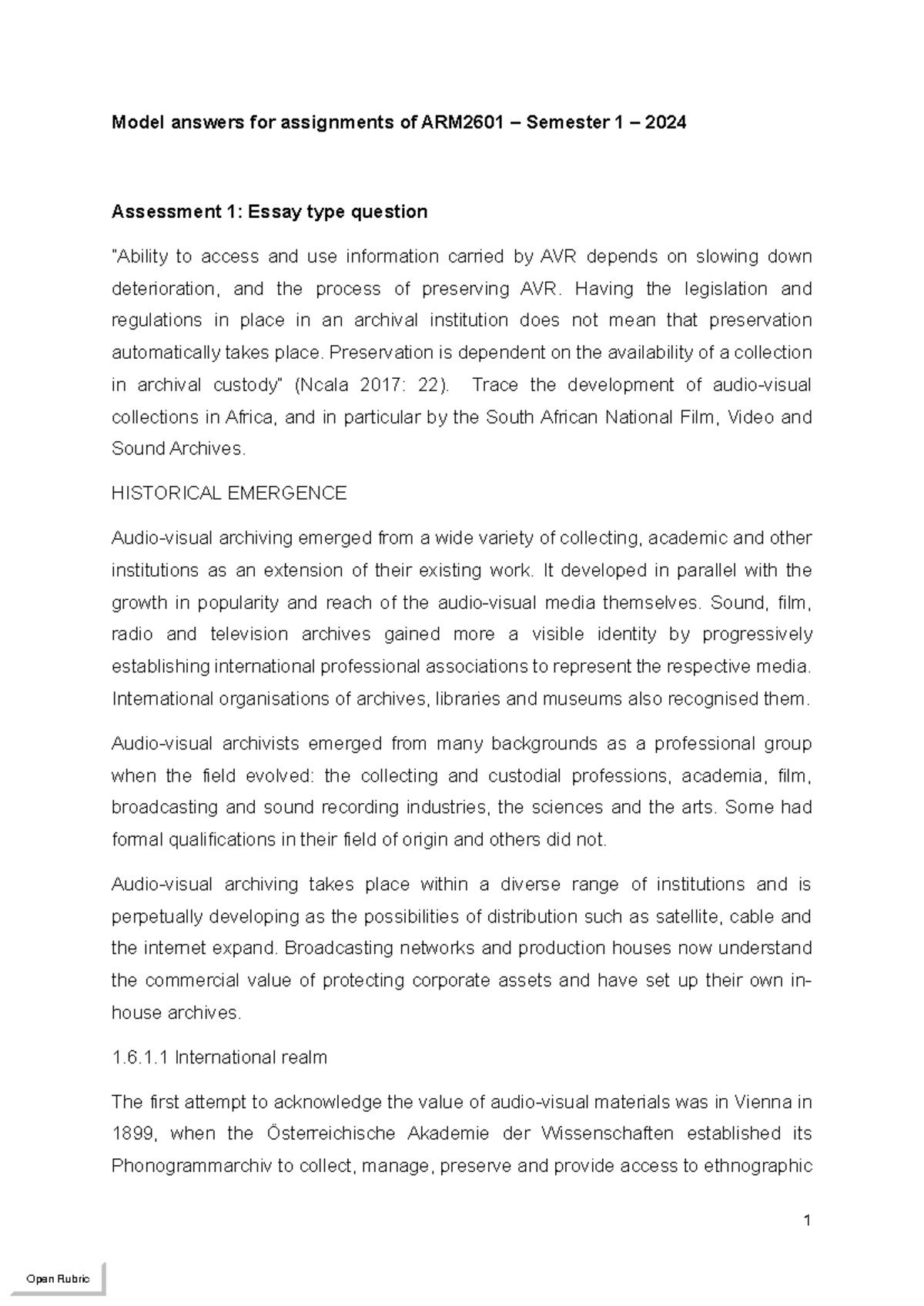 Model Answers for ARM2601 Assignments - Semester 1 2024 - Studocu
