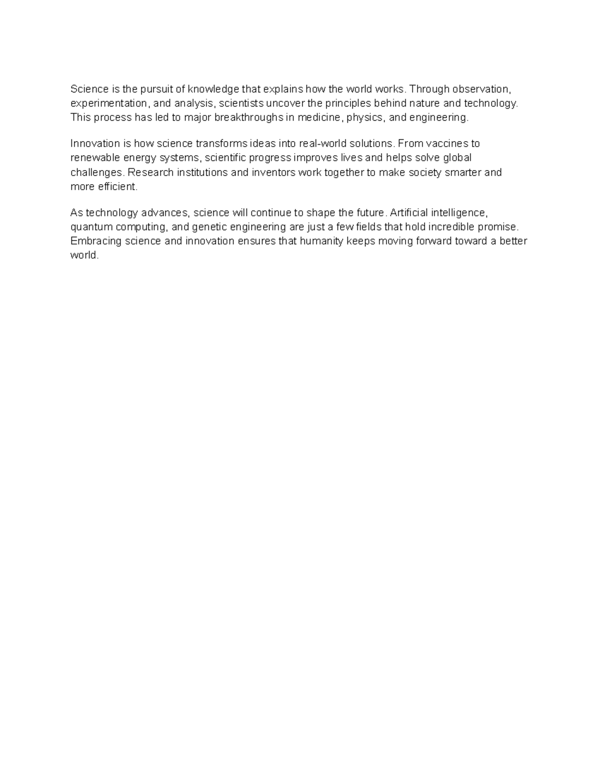 Innovative Ideas in Science: Notes on Progress and Future Trends - Studocu