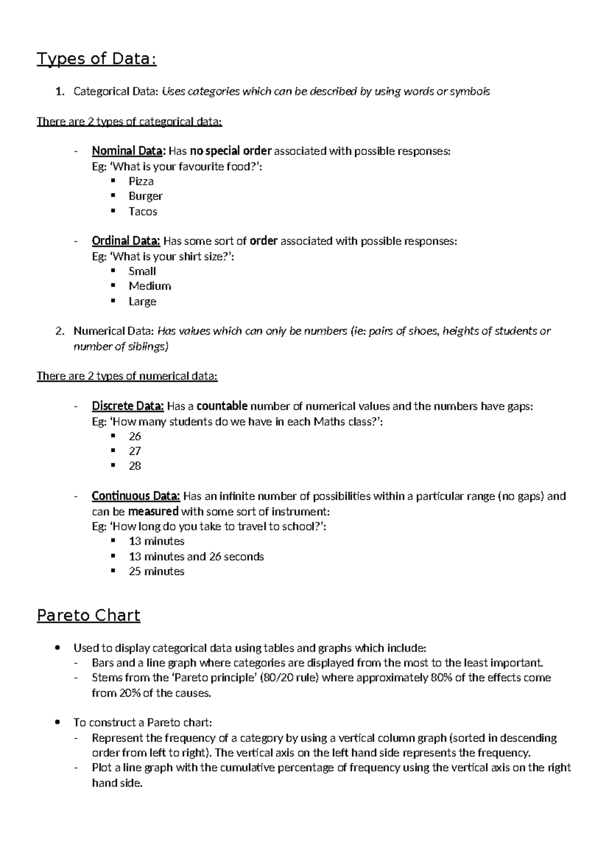 Descriptive Statistics Notes: Types of Data and Measures - Studocu