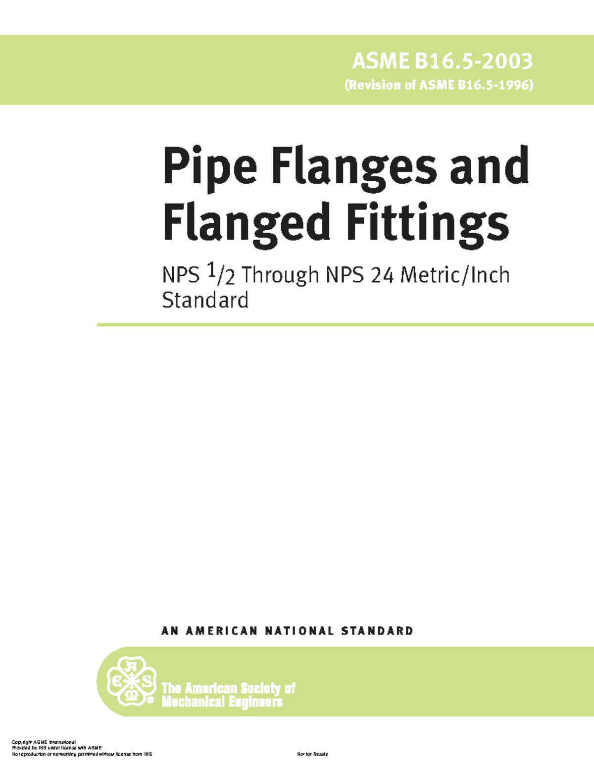 ASME B16 - Pipe Flanges and Flanged Fittings Standards Overview - Studocu