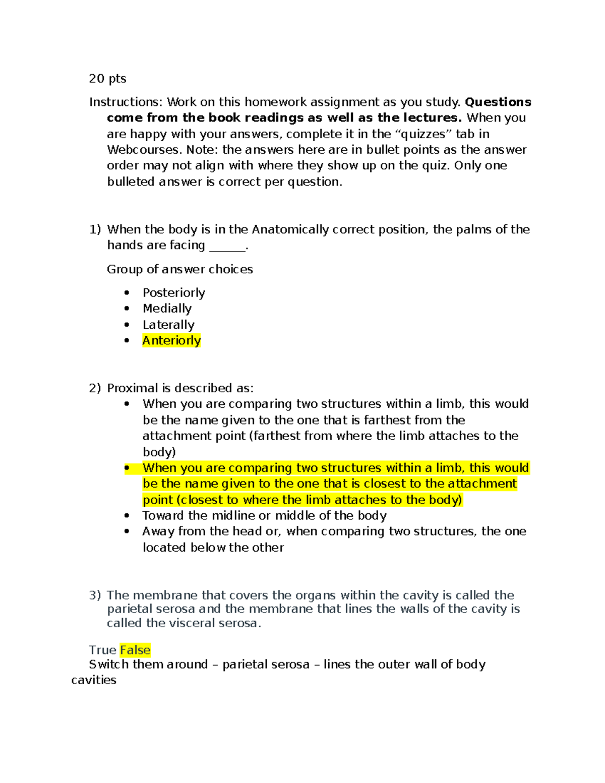 Lecture Homework 1 - Anatomical Concepts and Physiological Questions ...