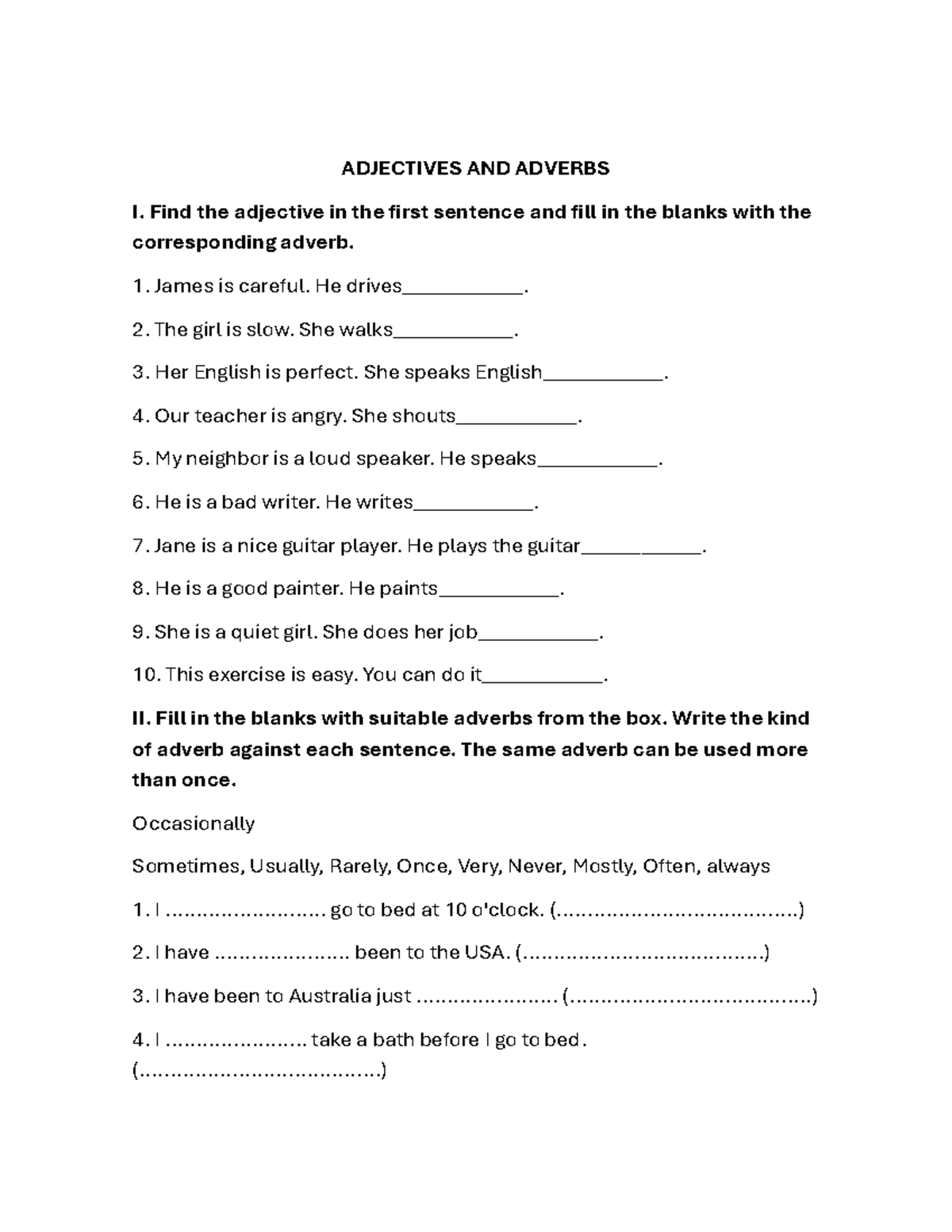 ADJ AND ADV - Practice Exercises for Understanding - Studocu