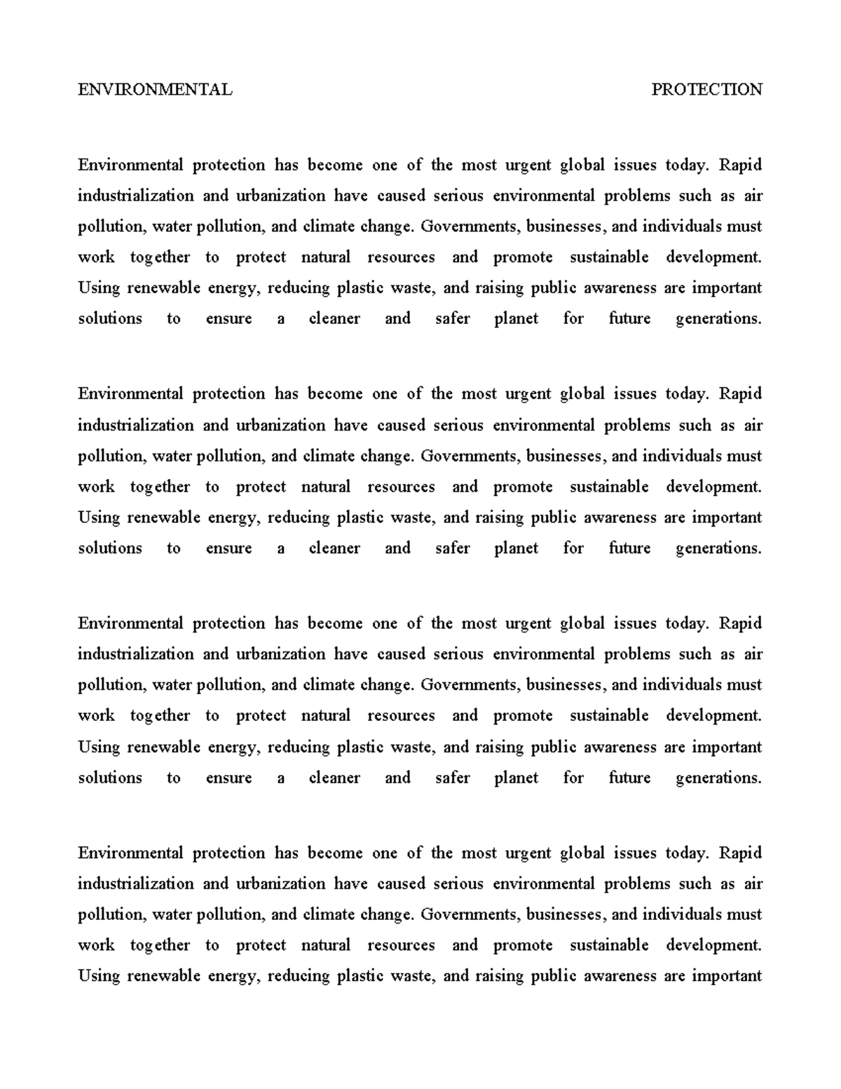 ENVIRONMENTAL PROTECTION: Urgent Solutions for a Sustainable Future ...