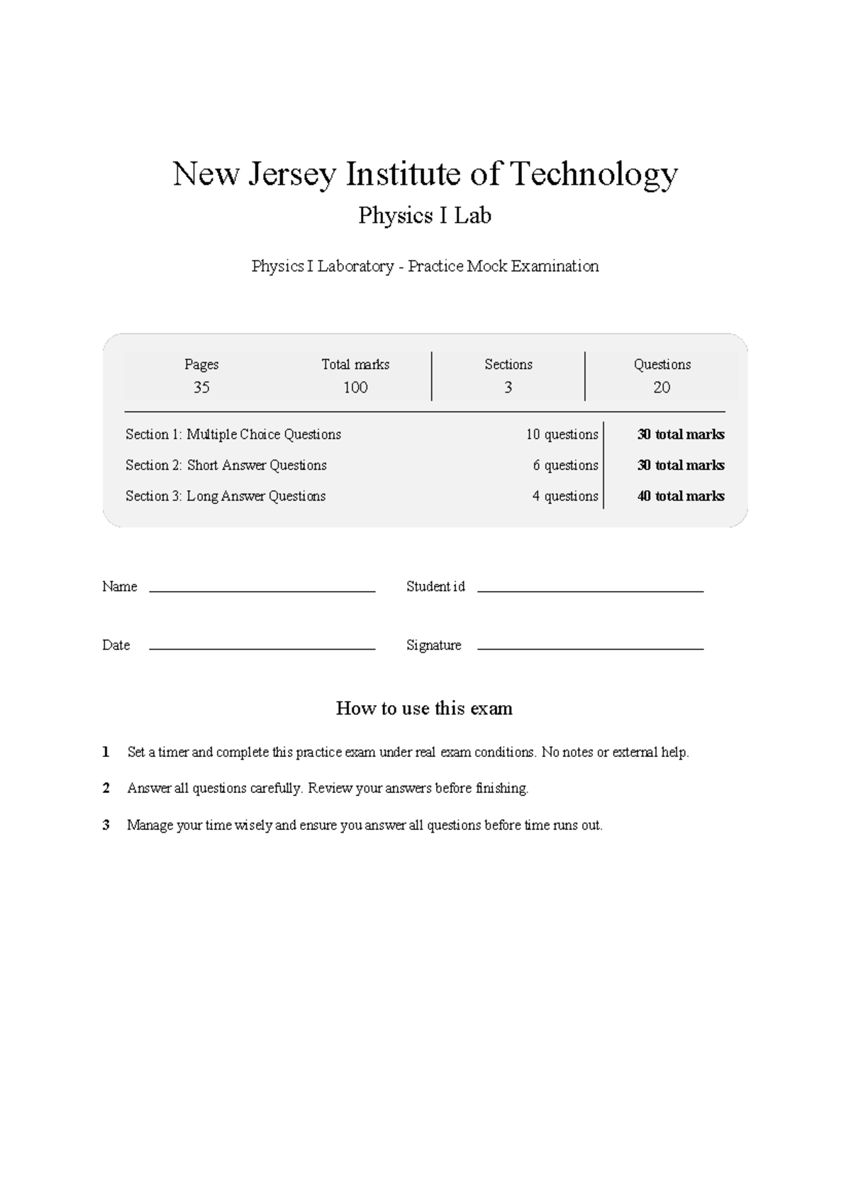 PHYS 111A Physics I Lab Practice Test 2026: Mock Exam Guide - Studocu