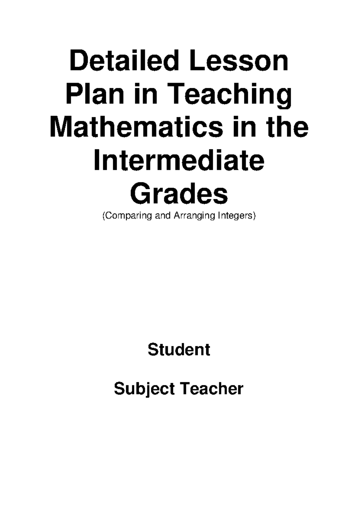 Detailed Lesson Plan on Comparing and Arranging Integers (Math) - Studocu