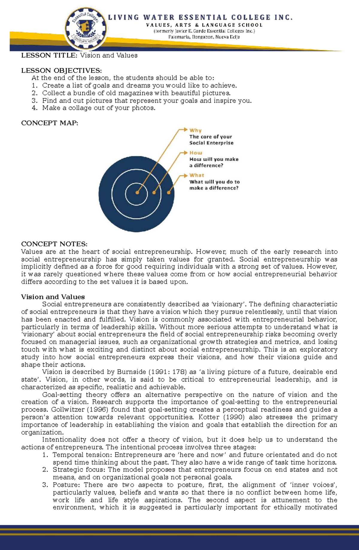 Lesson 5: Exploring Vision and Values in Social Entrepreneurship - Studocu