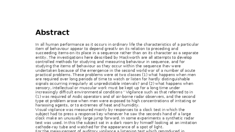 Investigating Human Behavior and Vigilance: Insights from Mackworth ...
